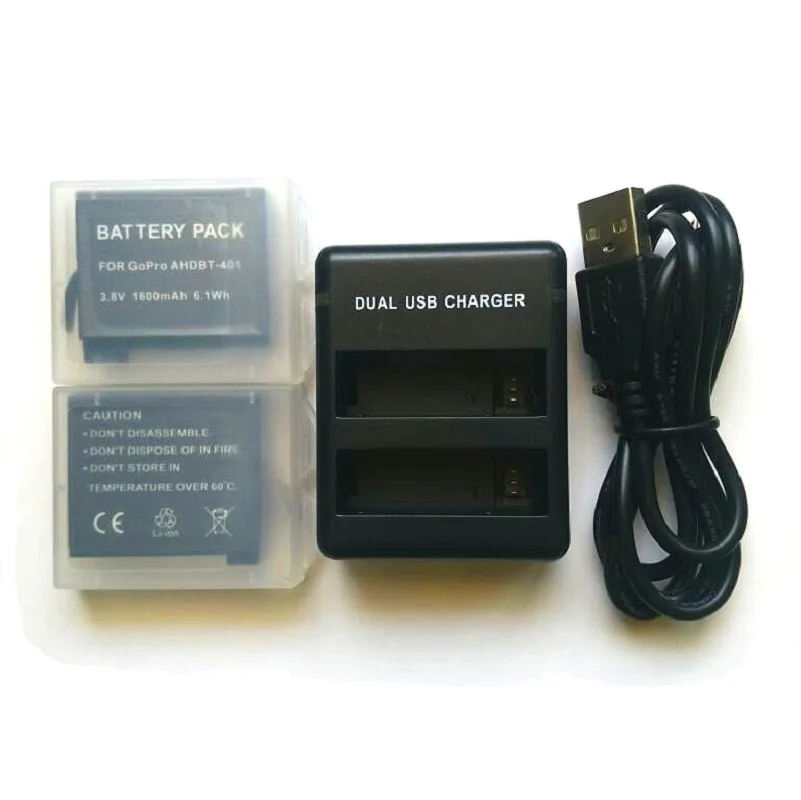 For Gopro Hero 4 Battery 3.8V bateria Hero 4 Battery USB DUAL Charger ...