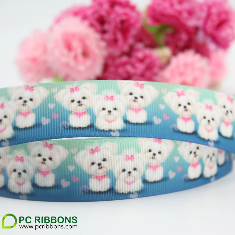Lovely puppy dog printed grosgrain ribbon cute ribbon hair accessories ...