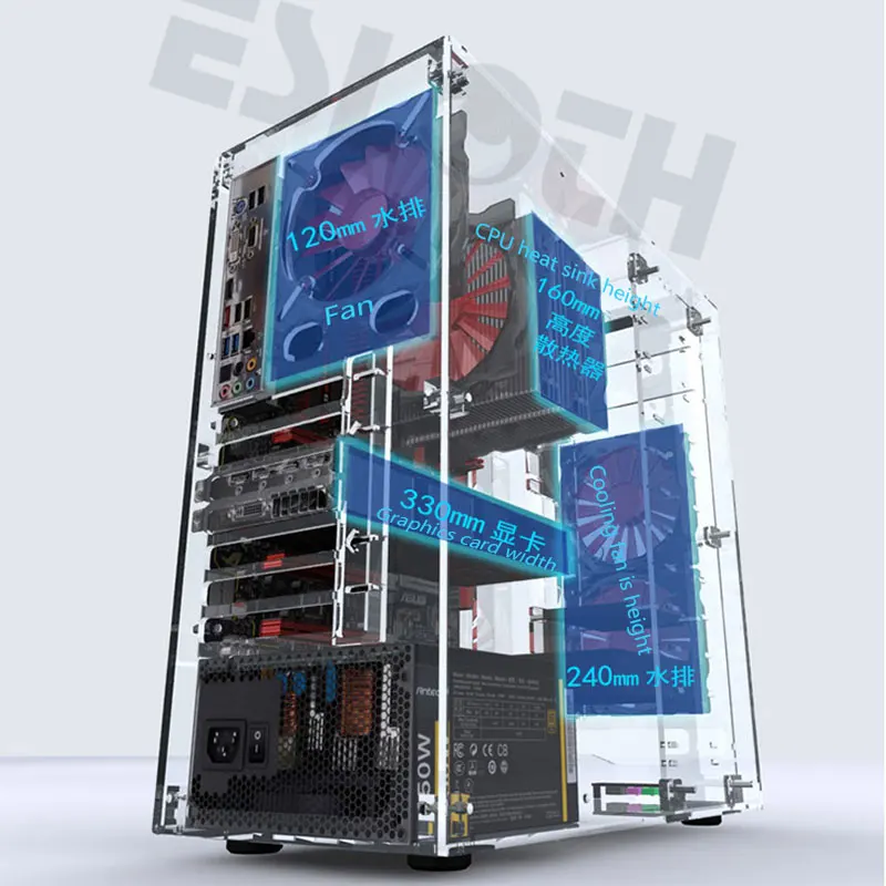 2018 Newest Desktops Acrylic All Transparent Vertical Micro/ATX ...