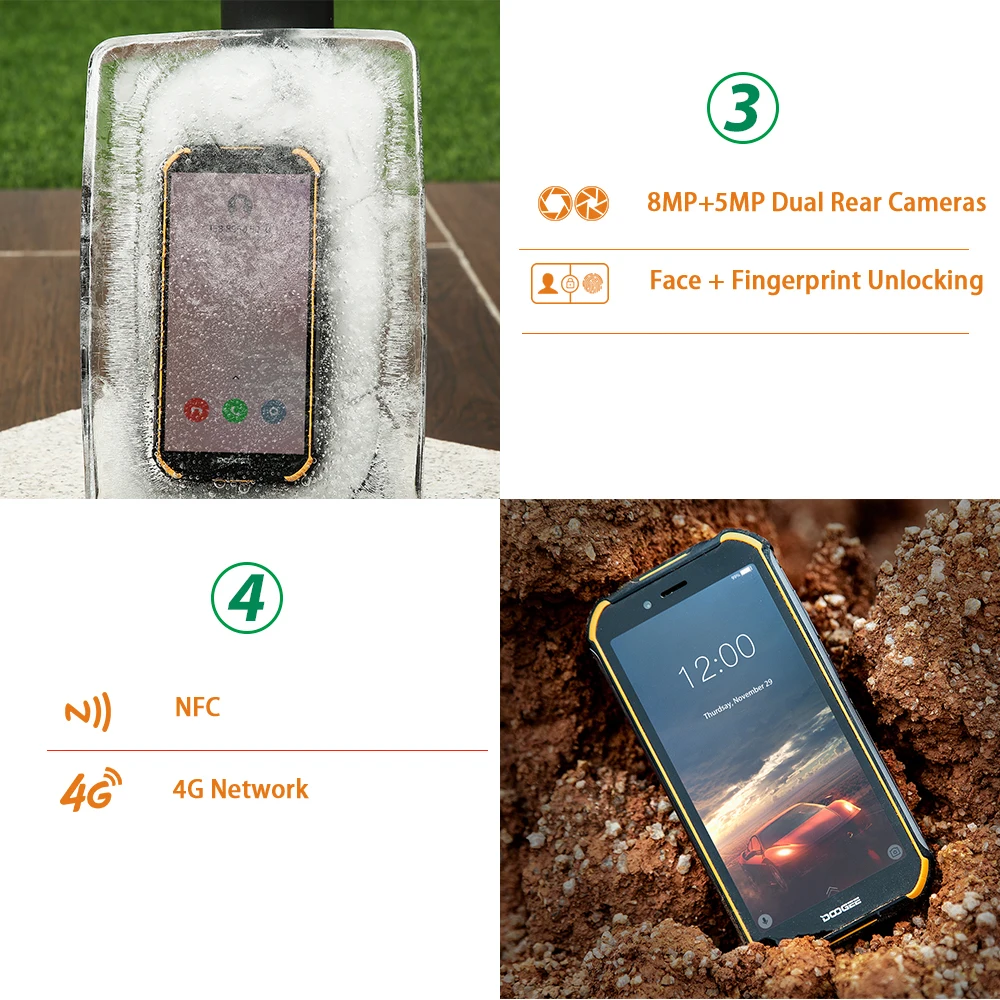 DOOGEE S40 Прочный Android 9,0 Мобильный телефон 5,5 дюймов дисплей 4650 мАч MT6739 ...