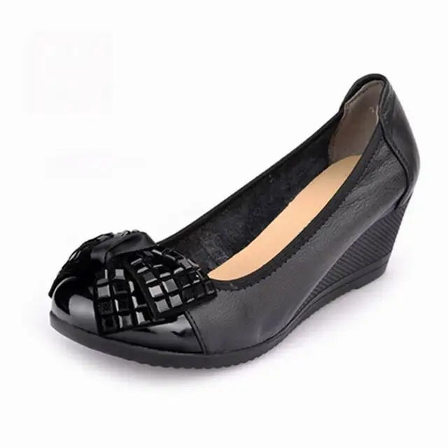 TIMETANG-zapatos de tacón alto de piel auténtica para mujer, calzado informal, con cuñas ...