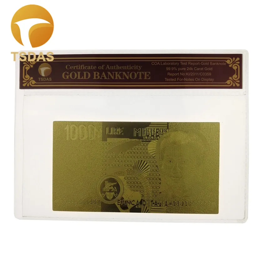Italy Gold Banknote 24k 999.9 Gold Foil Non currency Replica Bills In ...