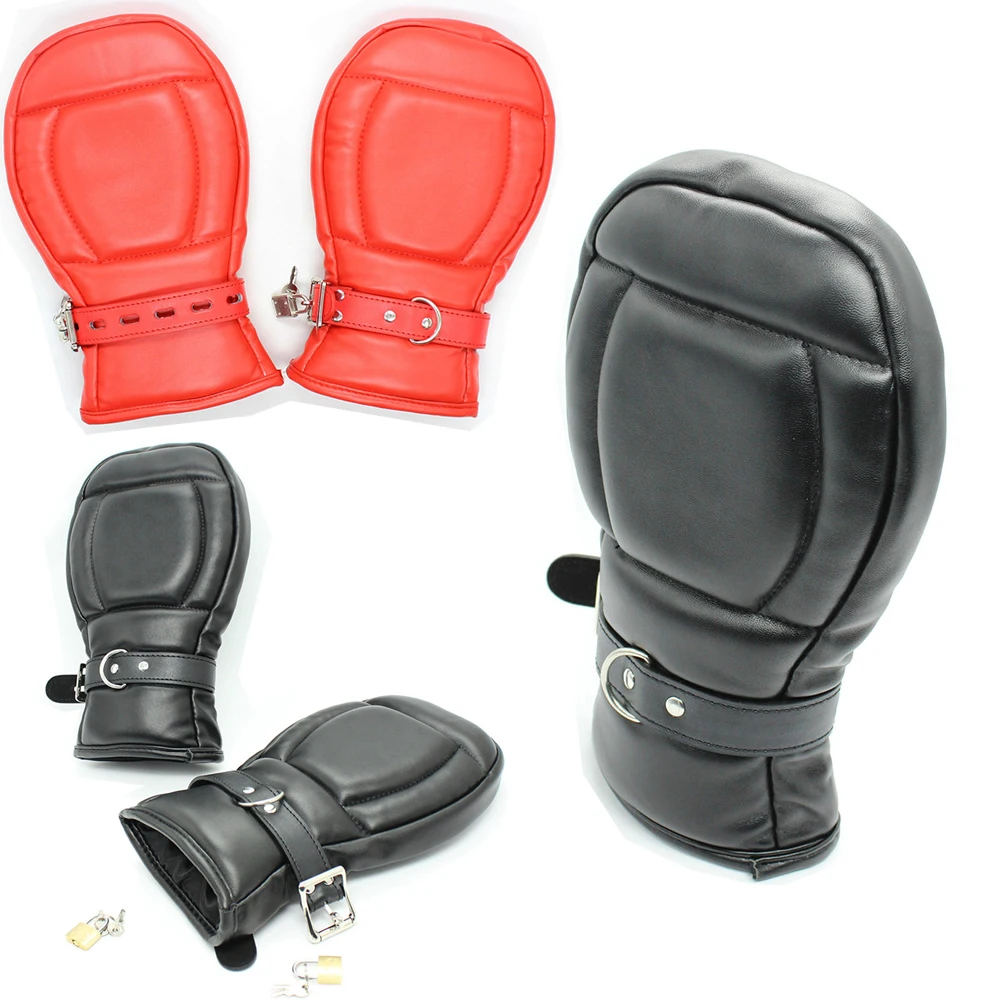 Adult-Sex-Gloves-PU-Leather-Locking-Goth-Paddes-Fetish-Mittens-Dog-Paw ...