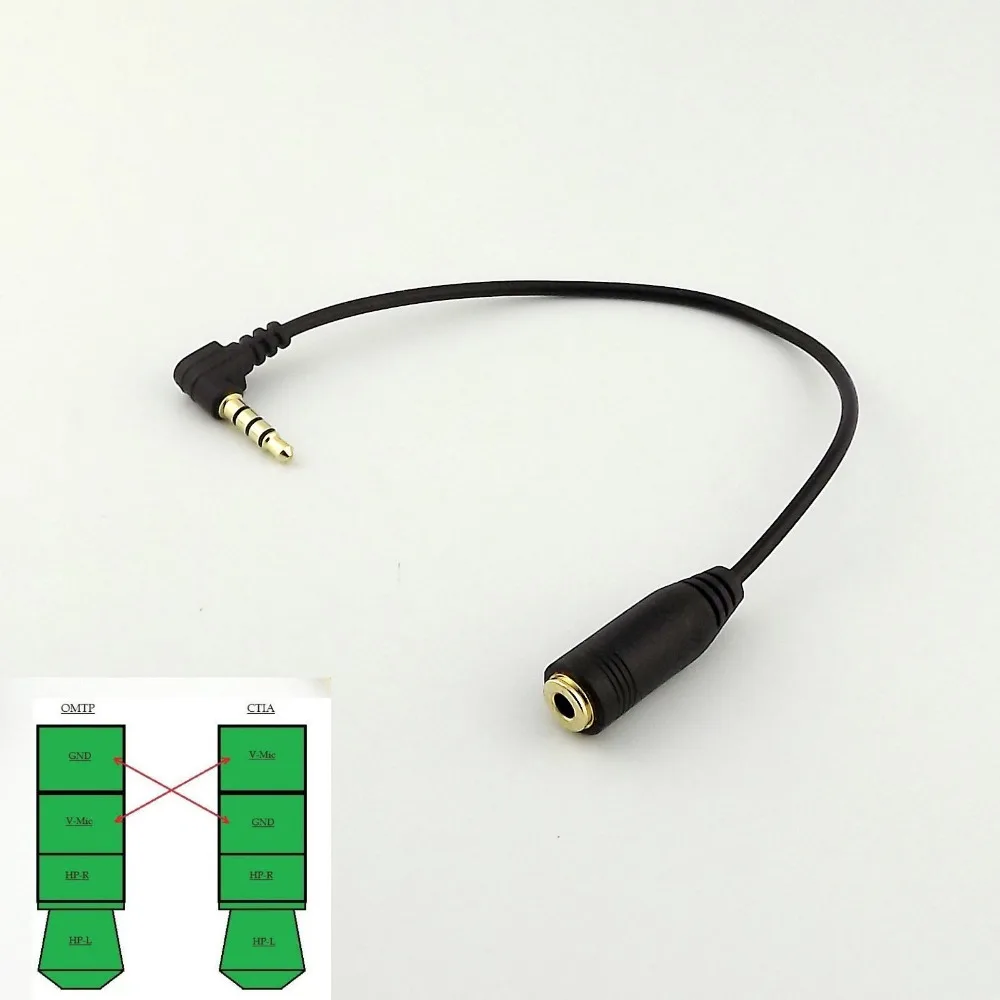 1pc Black 3.5mm Angle Ctia To Omtp Audio Headphones Handsfree Earphones ...