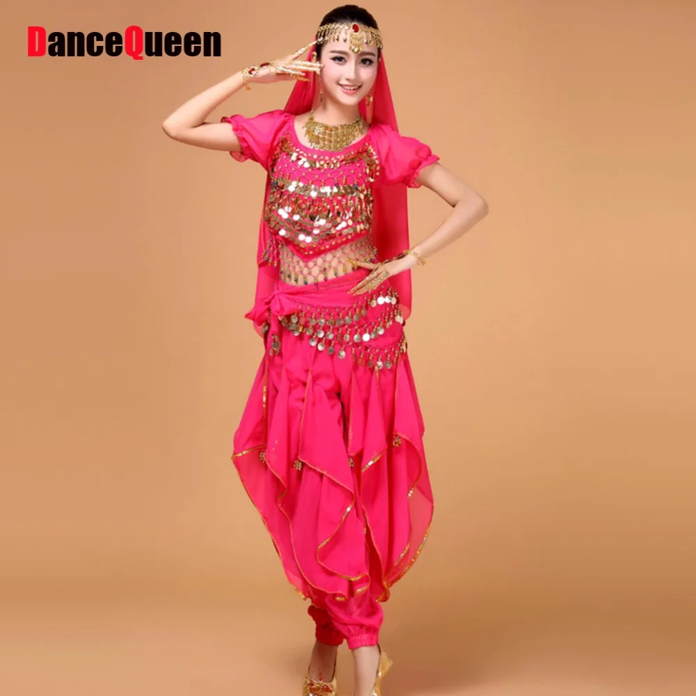 2017 Belly Dancing Costumes 5pcs Top And Pants And Waist Chain And Tire