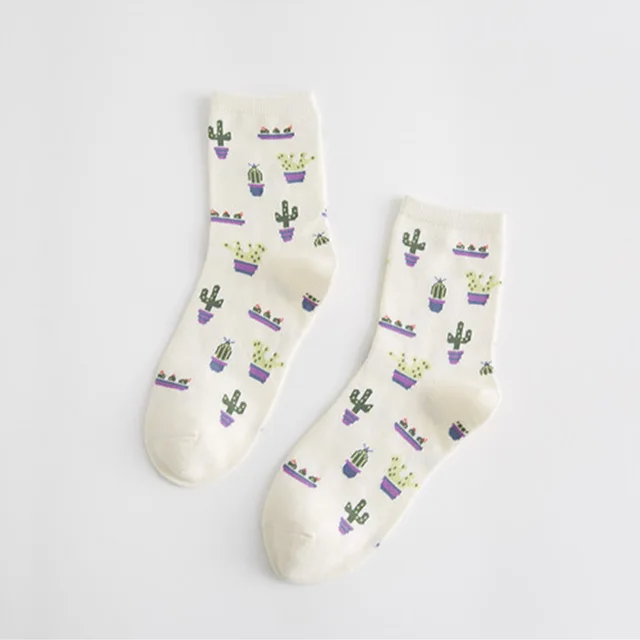 Cotton Women's Socks with Cactus Print