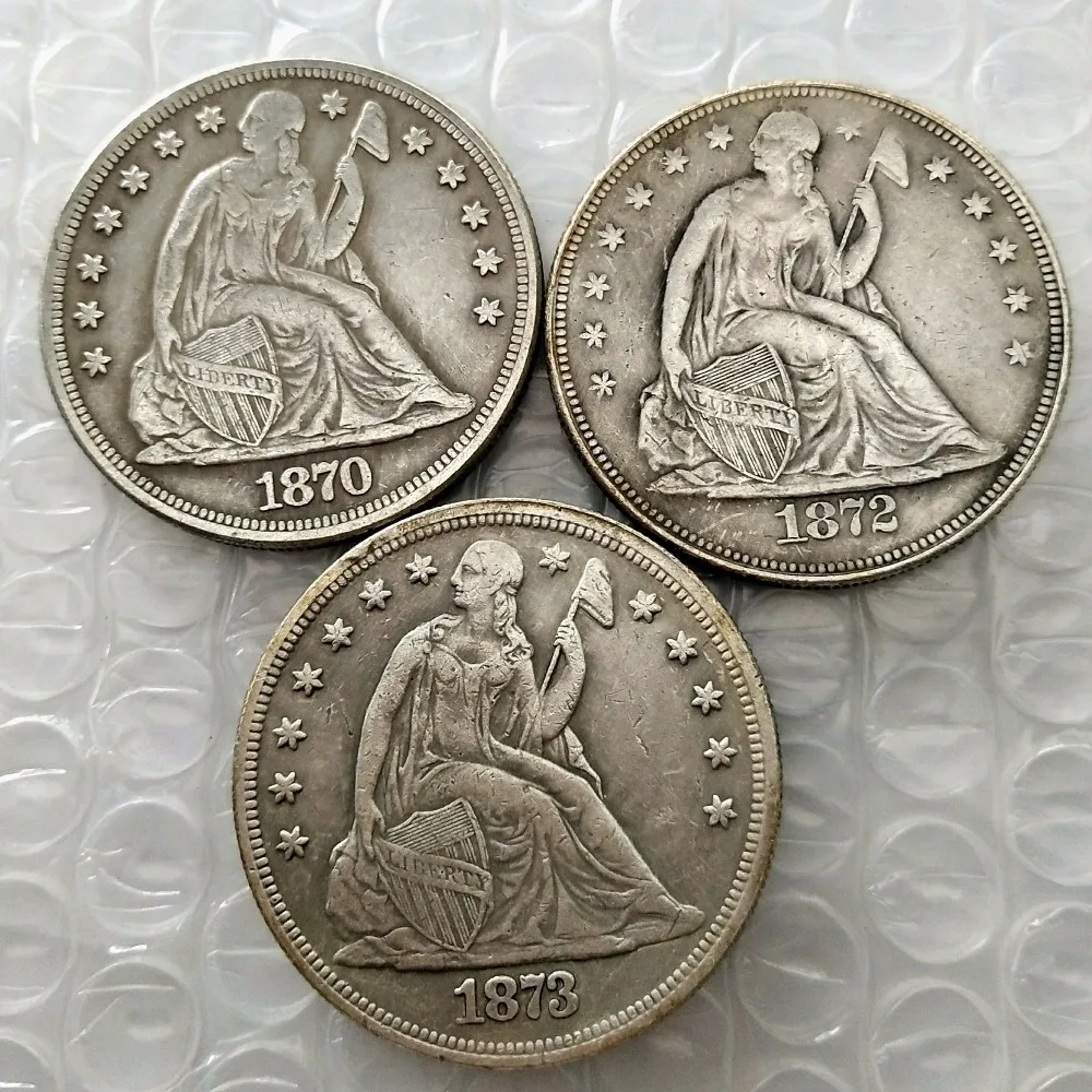 (1870S 1872S 1873S) Seated Liberty Silver Dollars One Dollar Coins ...