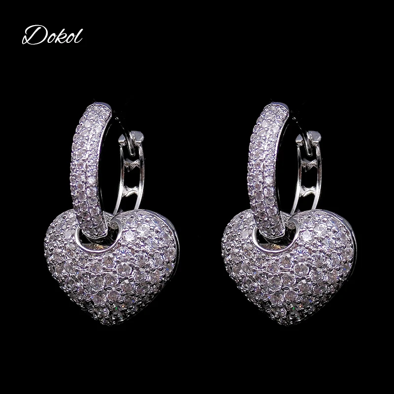 DOKOL Romantic Heart Shape Hoop Earrings Micro Paved AAA Cubic Zirconia ...