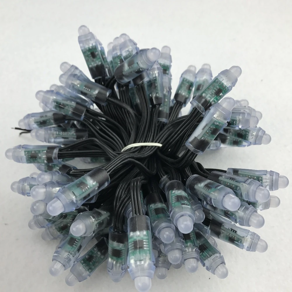 100pcs Regulated Bullet Dc12v 12mm Ws2811 Led Smart Pixel Node,with All Black Wire(18awg),ip68 ...