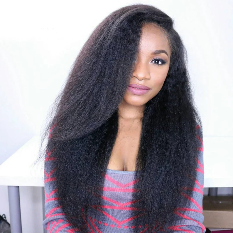 Kinky Straight Lace Front Human Hair Wigs Virgin Brazilian Italian Yaki
