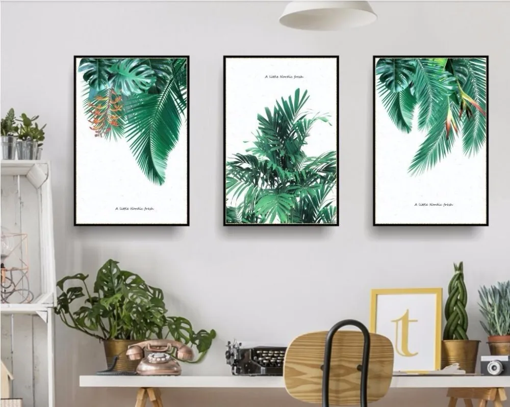 NordicWatercolor planta folhas verdes Cartaz Da Arte Da Lona Pintura ...