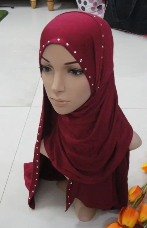 Red Beaded Scarves,Hijabs,Shawl,Elastic Cotton Long Scarf with Czech ...