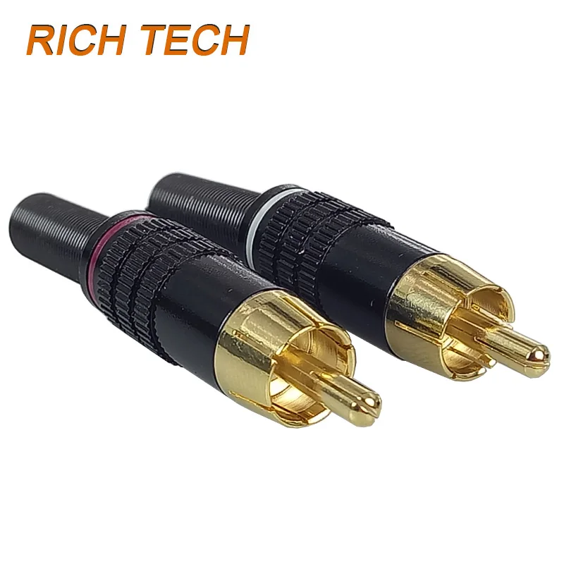 100pcs/6Pairs Gold Plated RCA Male Plug Wire Connector with Metal Spring Red/White RCA Plug R ...