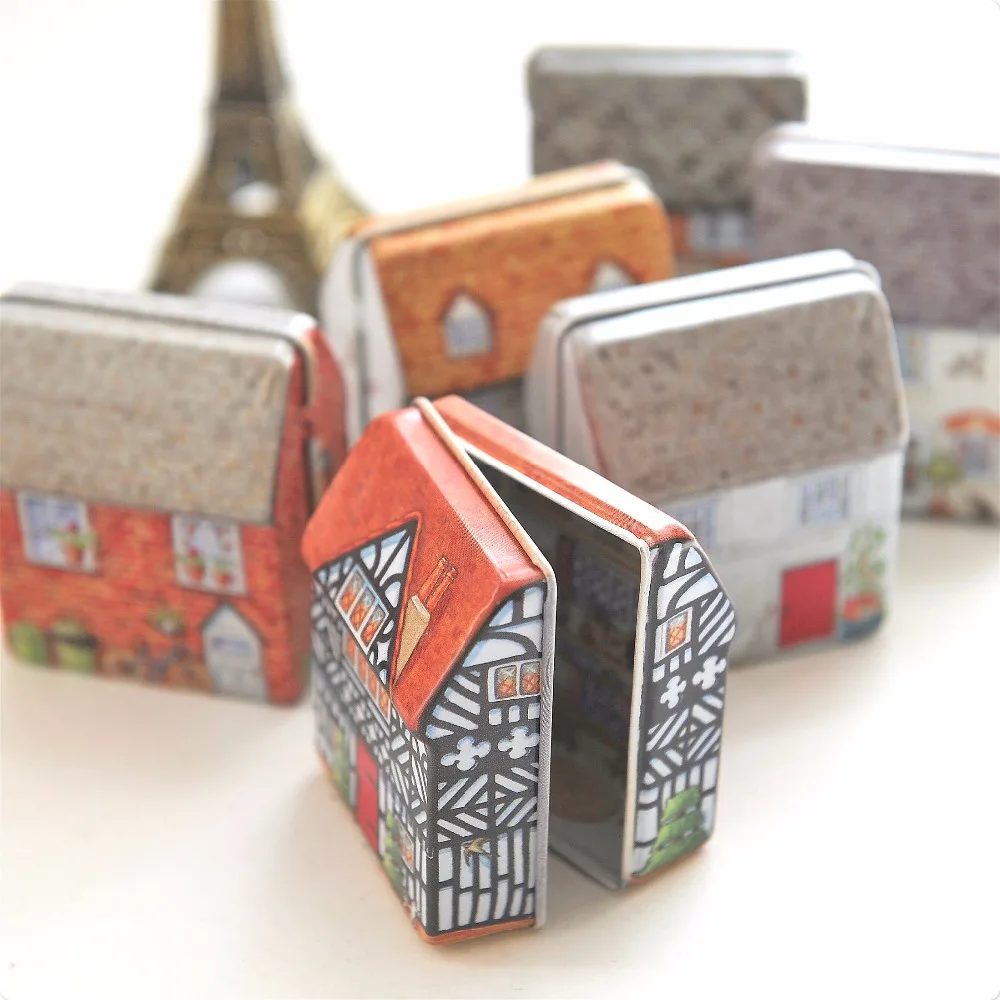 Mini Vintage House Tinplate Shape Storage Tin Box Coin Bag Jewelry Box ...