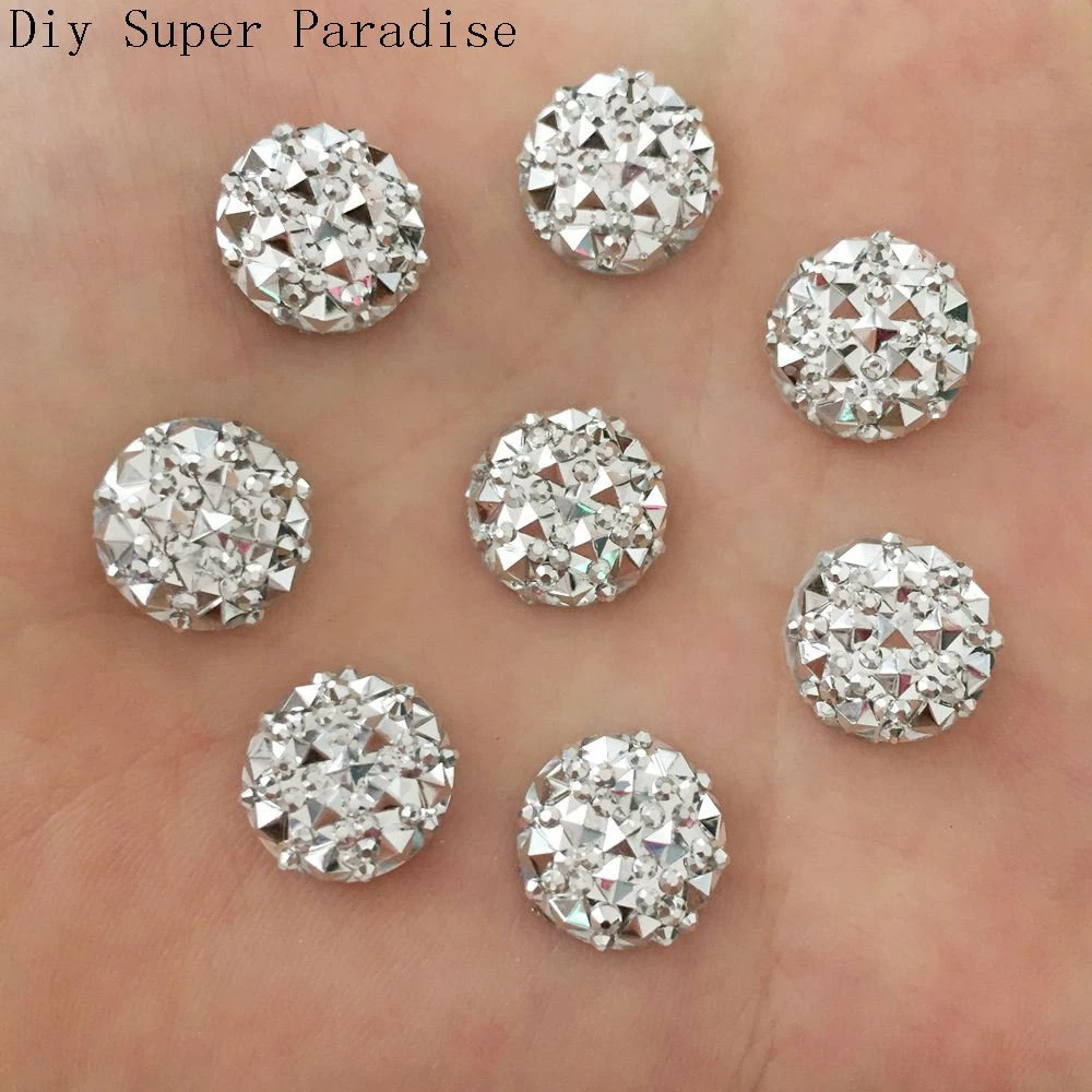Artesanato 40pcs 12mm Resin Round Flatback Rhinestone Wedding Buttons ...