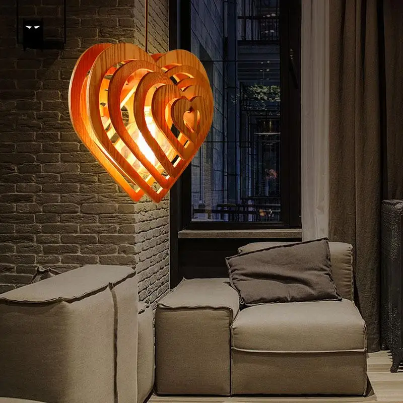 Wood-Heart-Shape-Pendant-Light-Fixture-Nordic-Creative-Novelty-Hanging ...