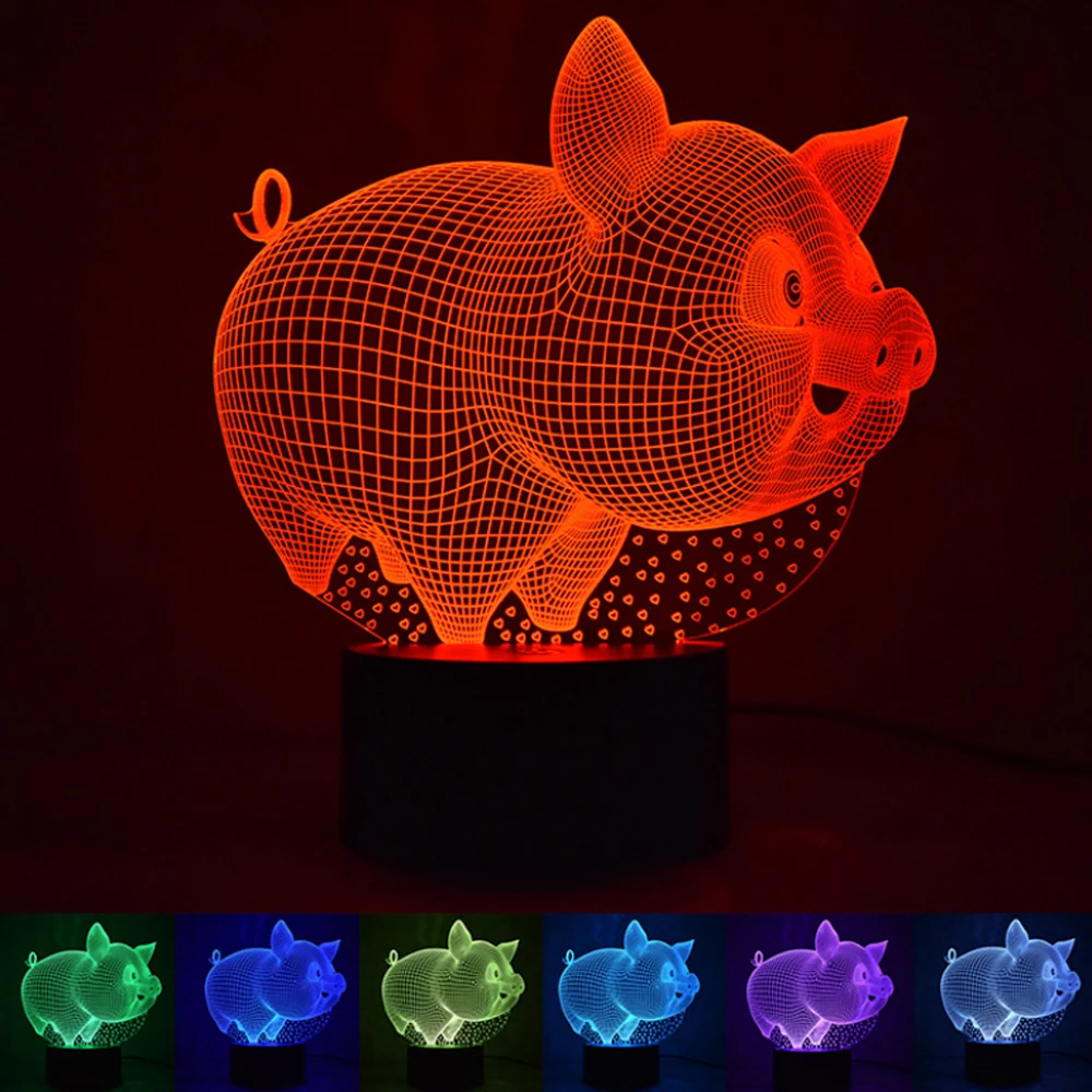 2018 PIG Lamp 3D Night Light Kids Toy LED 3D Touch Table Lamp 7 Colors ...