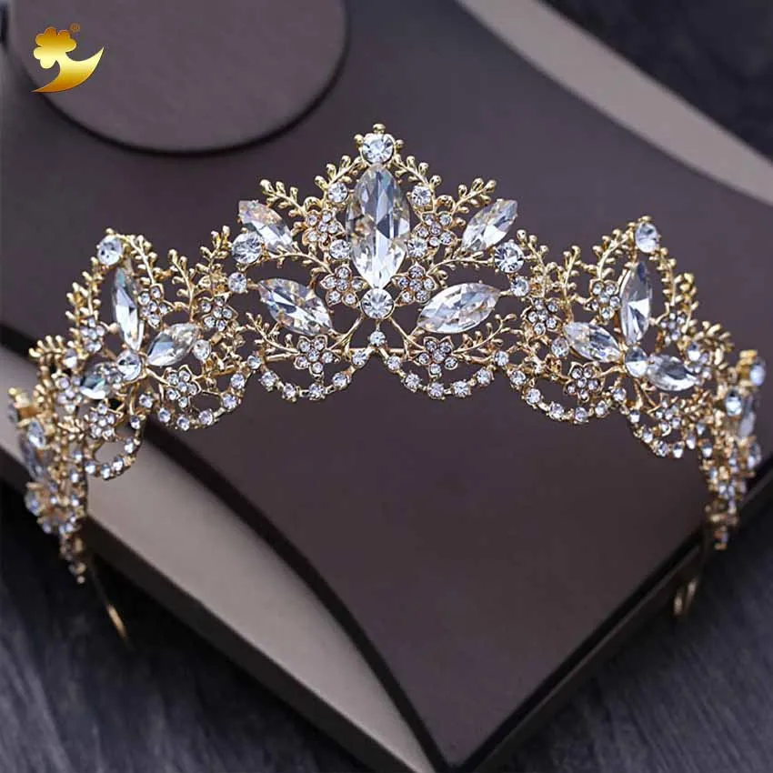 Xinyun Hot Sale Rhinestone Bridal Crown Tiara Warna Emas Mahkota Tiara ...