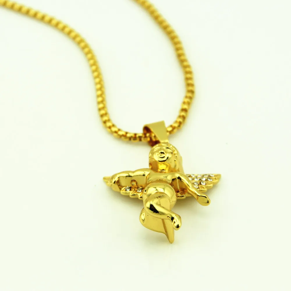 New Hip Hop Iced Out Gold Baby Angel Micro Pendant Link Chain Necklace ...