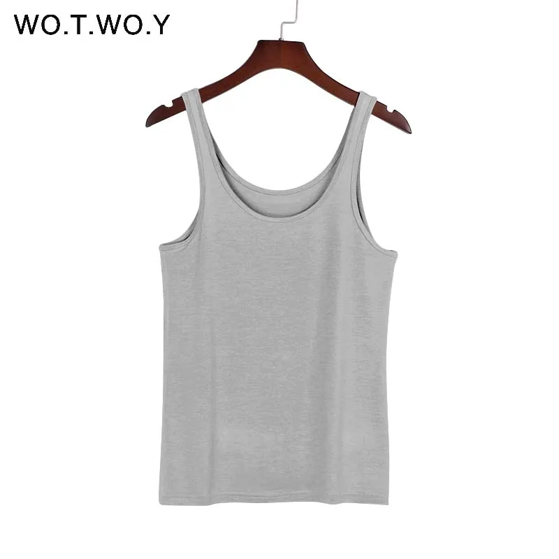 Wotwoy Summer Sexy Low Cut Basic Cotton Tank Top Singlet Women Camisole