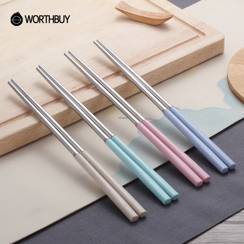 WORTHBUY 4 Pairs/Set Chinese Chopstick Reusable 304 Stainless Steel ...
