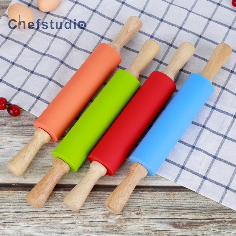 4 Colors Kitchen Silicone Rolling Pin Long Wooden Handle Baking Tools ... 4 Colors Kitchen Silicone Rolling Pin Long Wooden Handle Baking Tools ...
