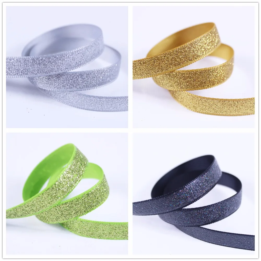 10y/lot 10 colors 3/8" 9mm Colorful glitter Printed Grosgrain Ribbon ...