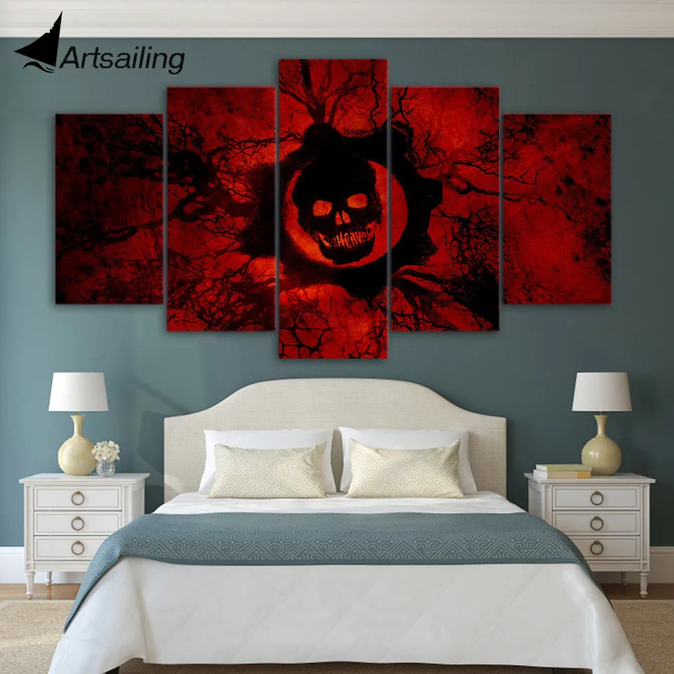 5-piece-canvas-art-skull-hell-pattern-canvas-painting-HD-printed-home ...