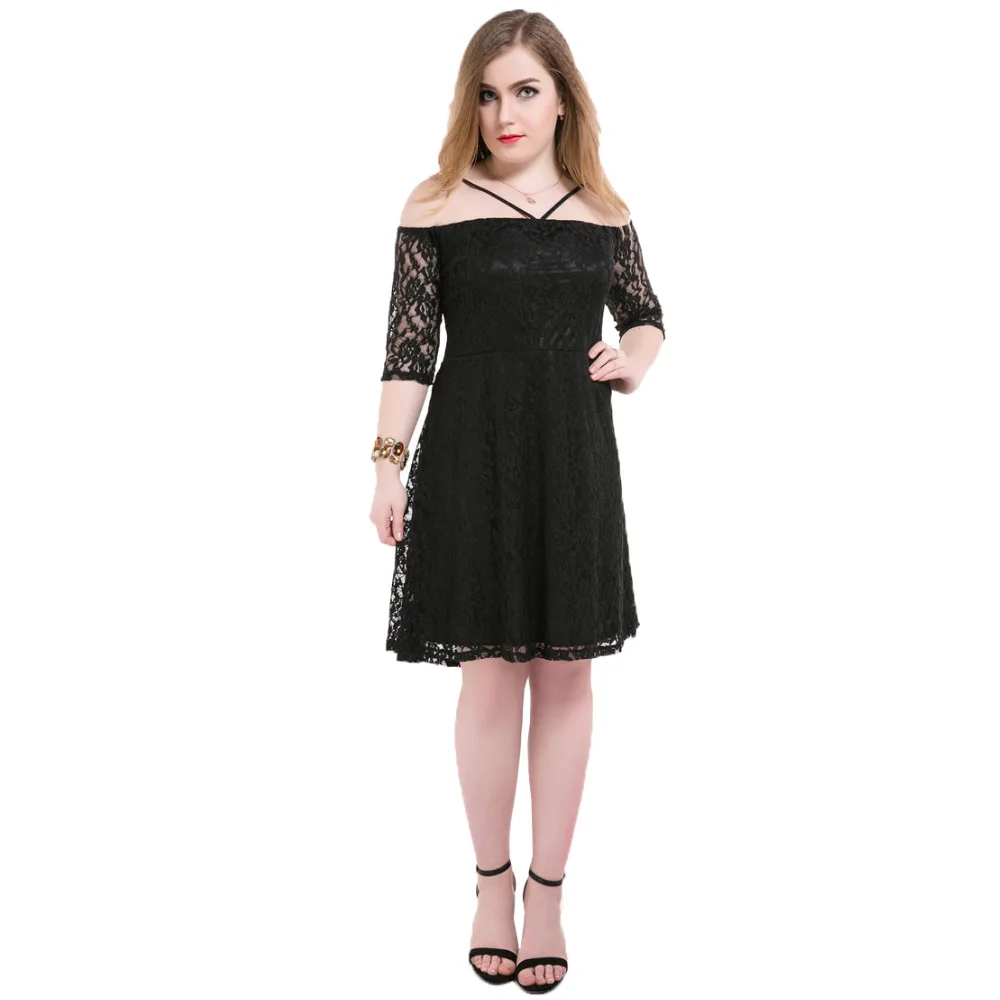 Buy Off Shoulder Dress Plus Size Lace Sexy Slash Neck