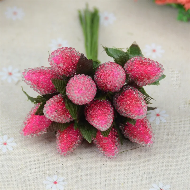 12pcs Artificial Fruit Stamen Glass Berries For Wedding Christmas ...
