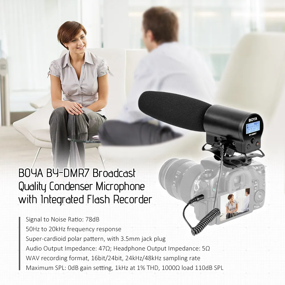 BOYA Condenser Microphone Broadcast Quality w/ Integrated Flash ...