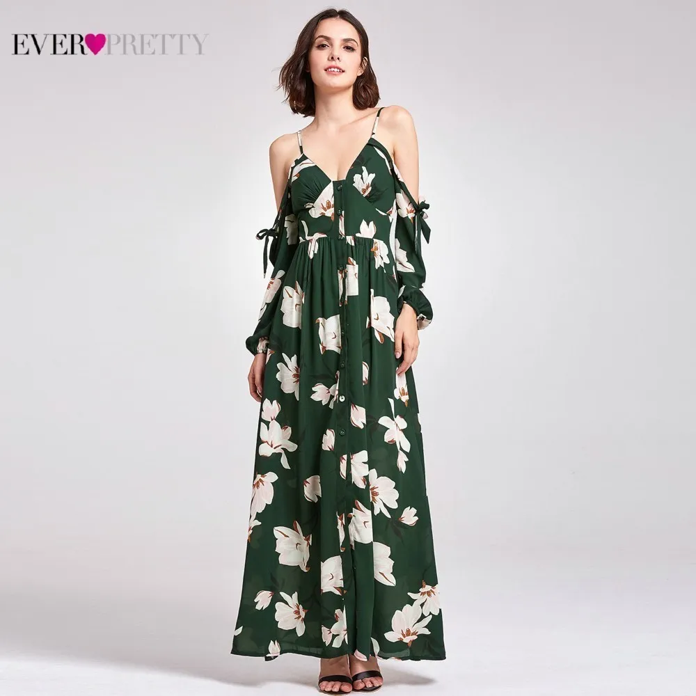 Green Floral Print Long Prom Dresses 2019 Ever Pretty AS07178GR A Line ...