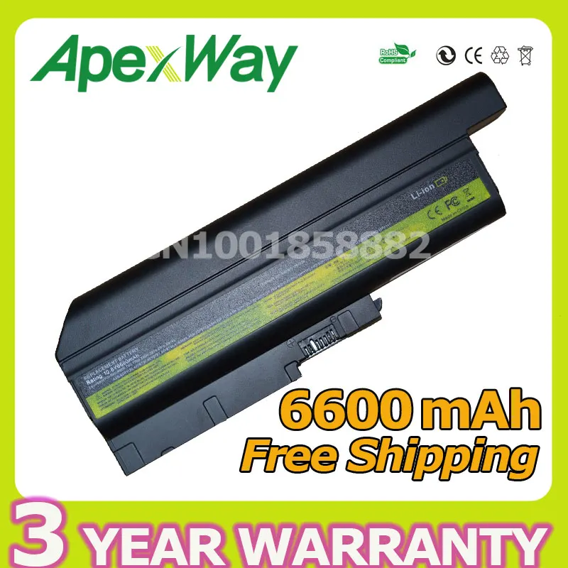 Apexway 6 cell 6600mAh Laptop battery for IBM ThinkPad R60 R60e R61 ...