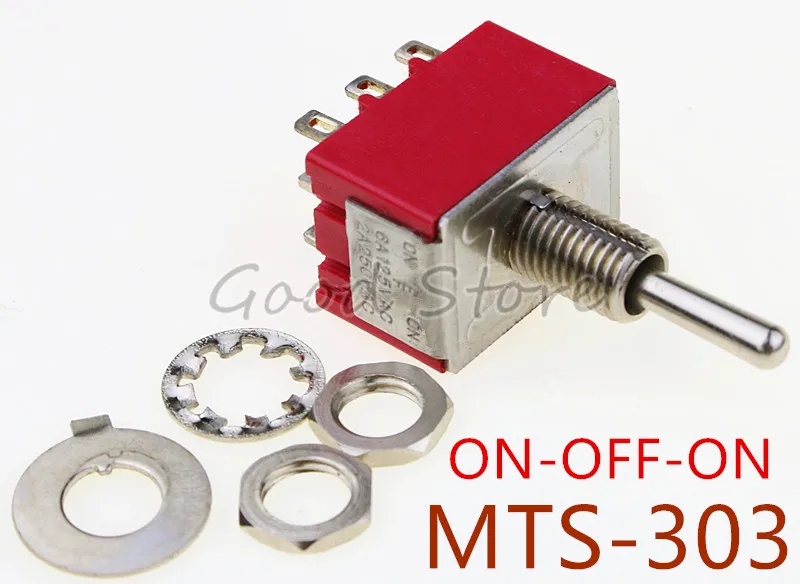 MTS-303 Red ON-OFF-ON 6MM Latching Switches 3 Position 3P2T 125VAC/6A ...