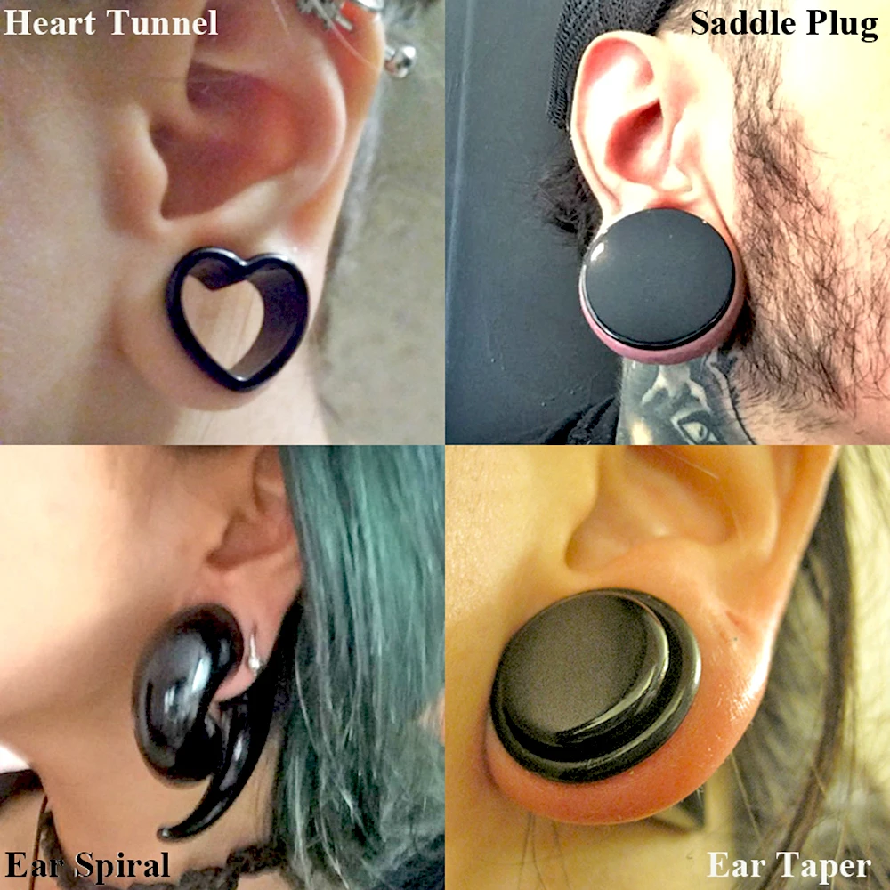 Bog-pair Black Heart Ear Tunnel Gauge Acrylic Ear Spiral Plugs Ear ...