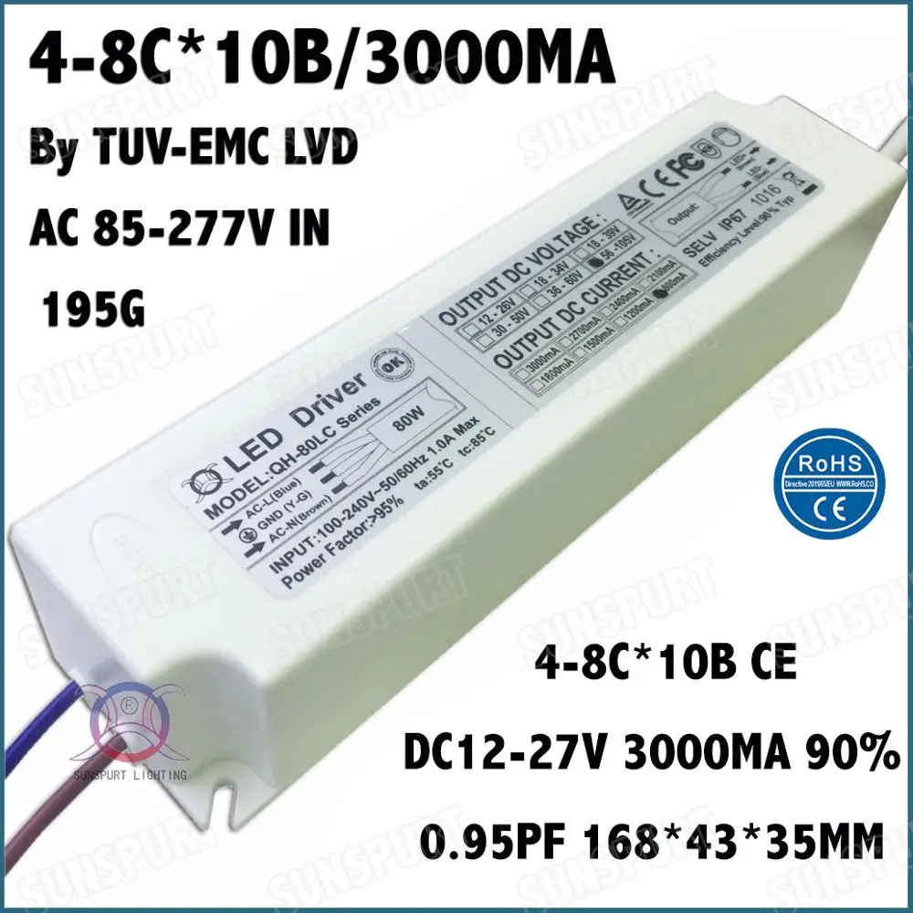 2 Pcs By TUV EMC LVD 80W AC85 277V LED Driver 4 8Cx10B 3000mA DC12 27V ...
