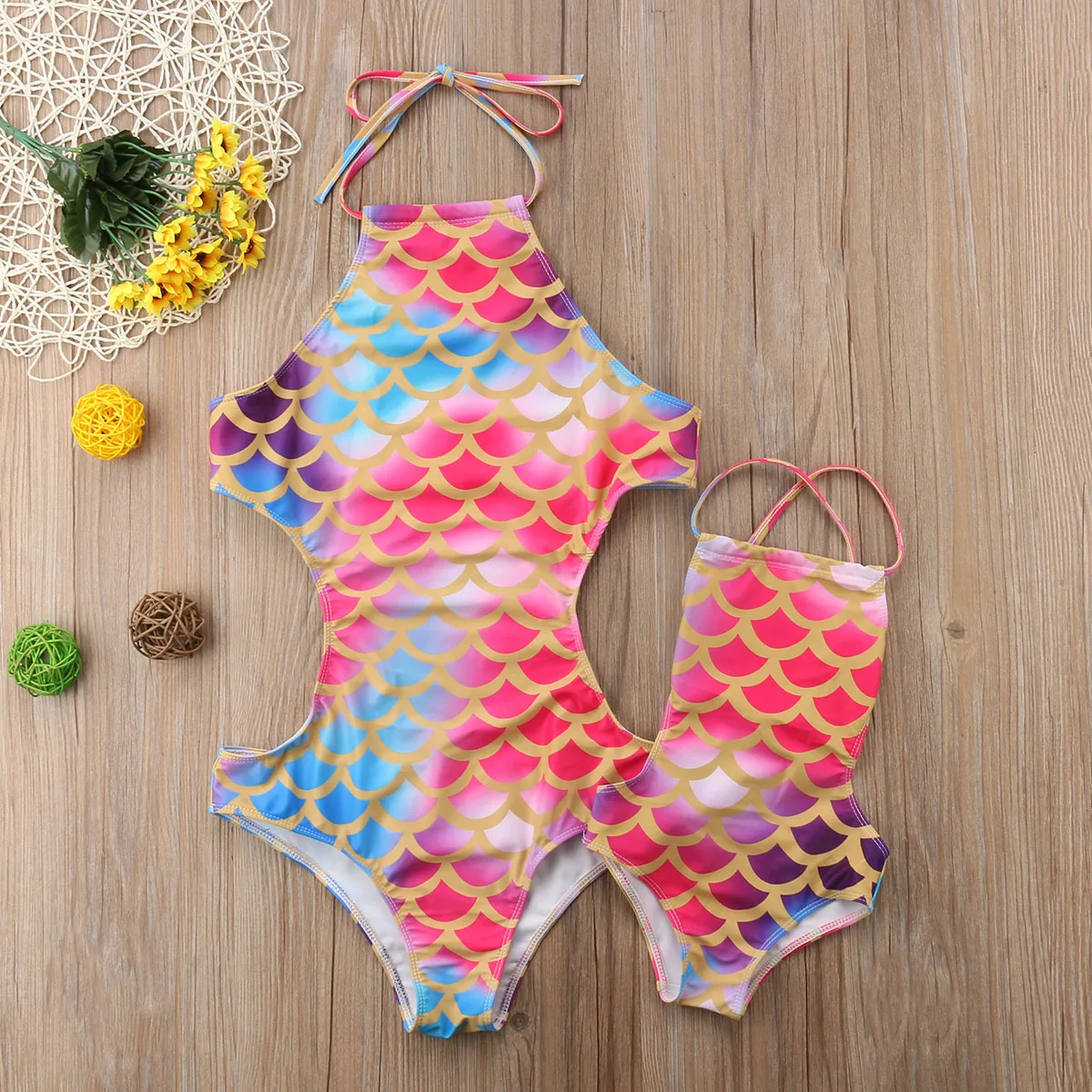 Family Mermaid Matching Swimwear Mother Daughter Women Kids Baby Girls ...