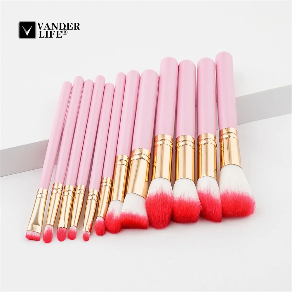 12 Pcs Wooden Professional Makeup Brushes Set Red Hair Foundation ...
