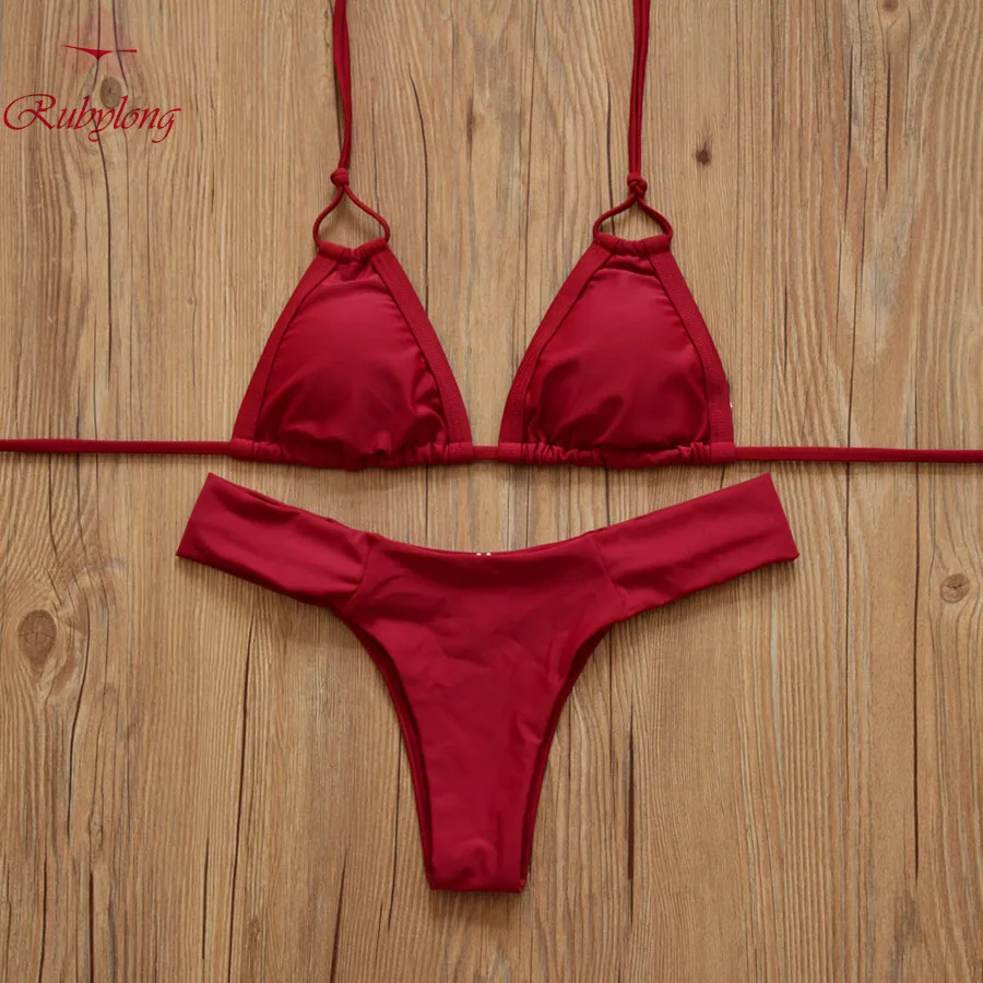 Rubylong Women Sexy Padded Cheeky Brazilian Bikini Swimwear Retro