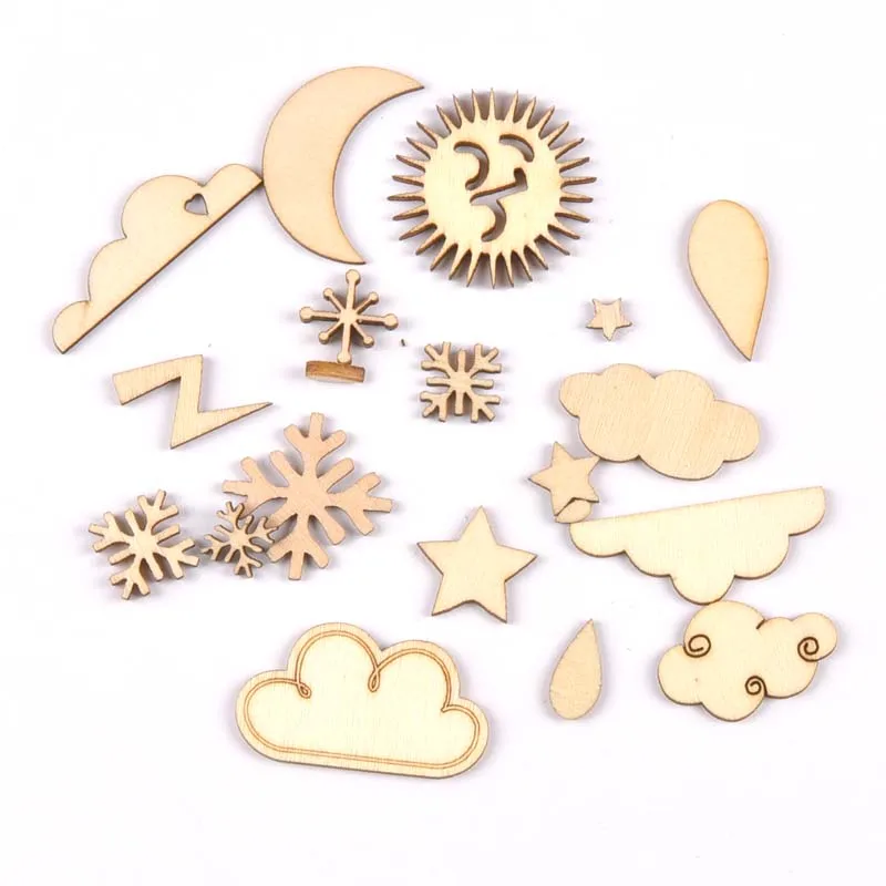 20Pcs/set Wood Handicraft sun/snow/rain DIY Wooden Crafts Scrapbookings ...