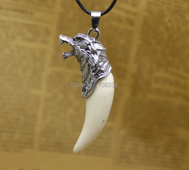 Men Antique Silver Tribal Stark Wolf Fang Tooth Pendant Necklace ...