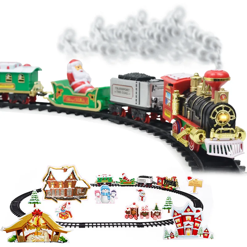 Tren de vapor simulado de Santa Claus para niños, tren eléctrico de humo, carro de carbón, pista ...