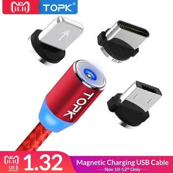 TOPK 1M 2M LED Magnetic Cable Micro USB Cable USB Type C Cable ...