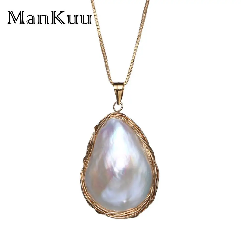Mankuu New Arrival 14k Gold Pearl Pendant Necklace Natural Freshwater