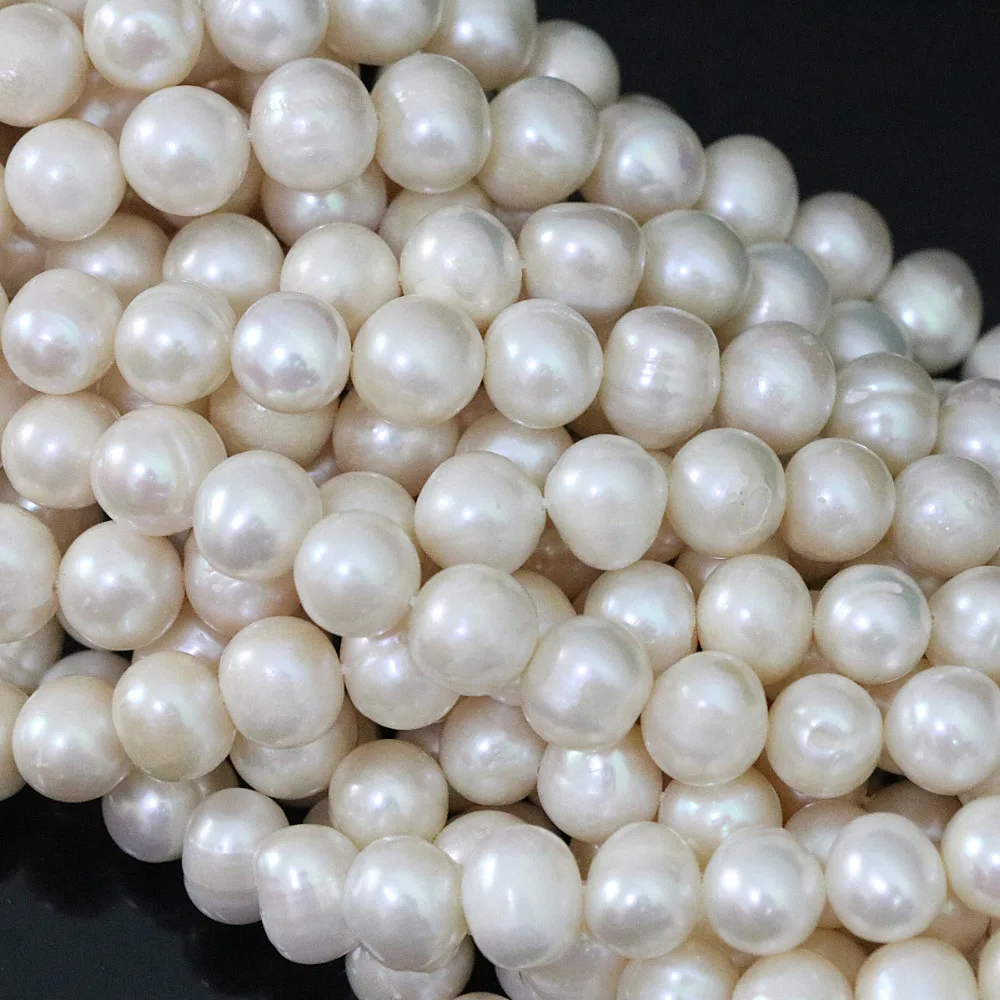Elegant 9-10mm Natural Freshwater White Pearl Round Beads Weddings ...