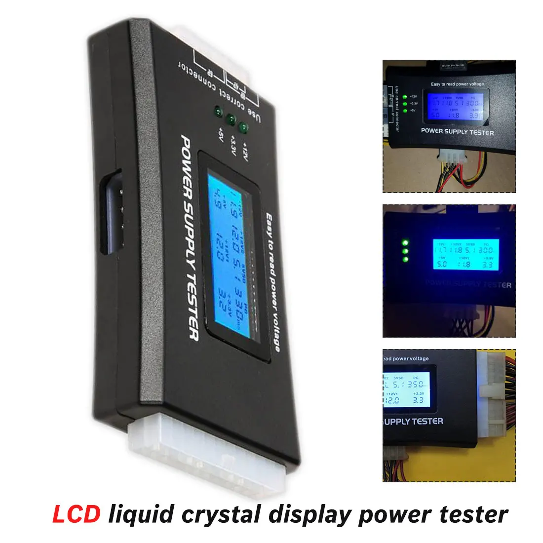 Check Quick Digital LCD Power Bank Supply Tester Computer 20/24 Pin ...