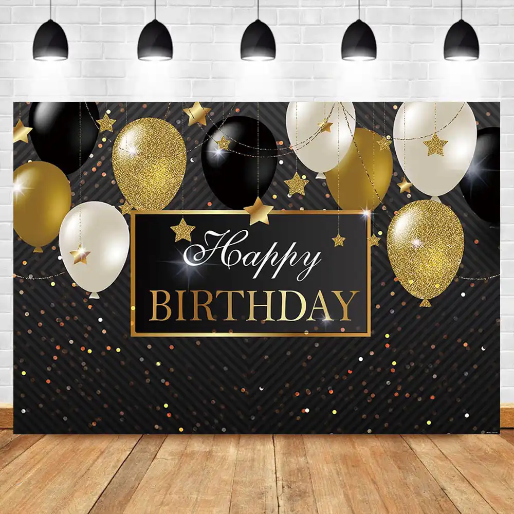Happy Birthday Sequins Golden white Balloon backdrops birthday party ...