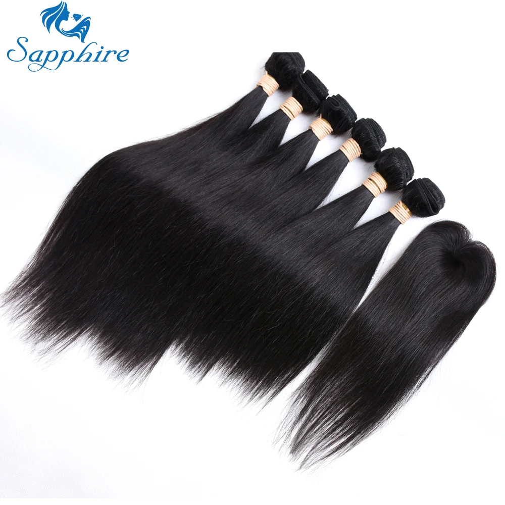 Sapphire Remy Brazilian Straight Hair Human Hair Bundles With Lace ...