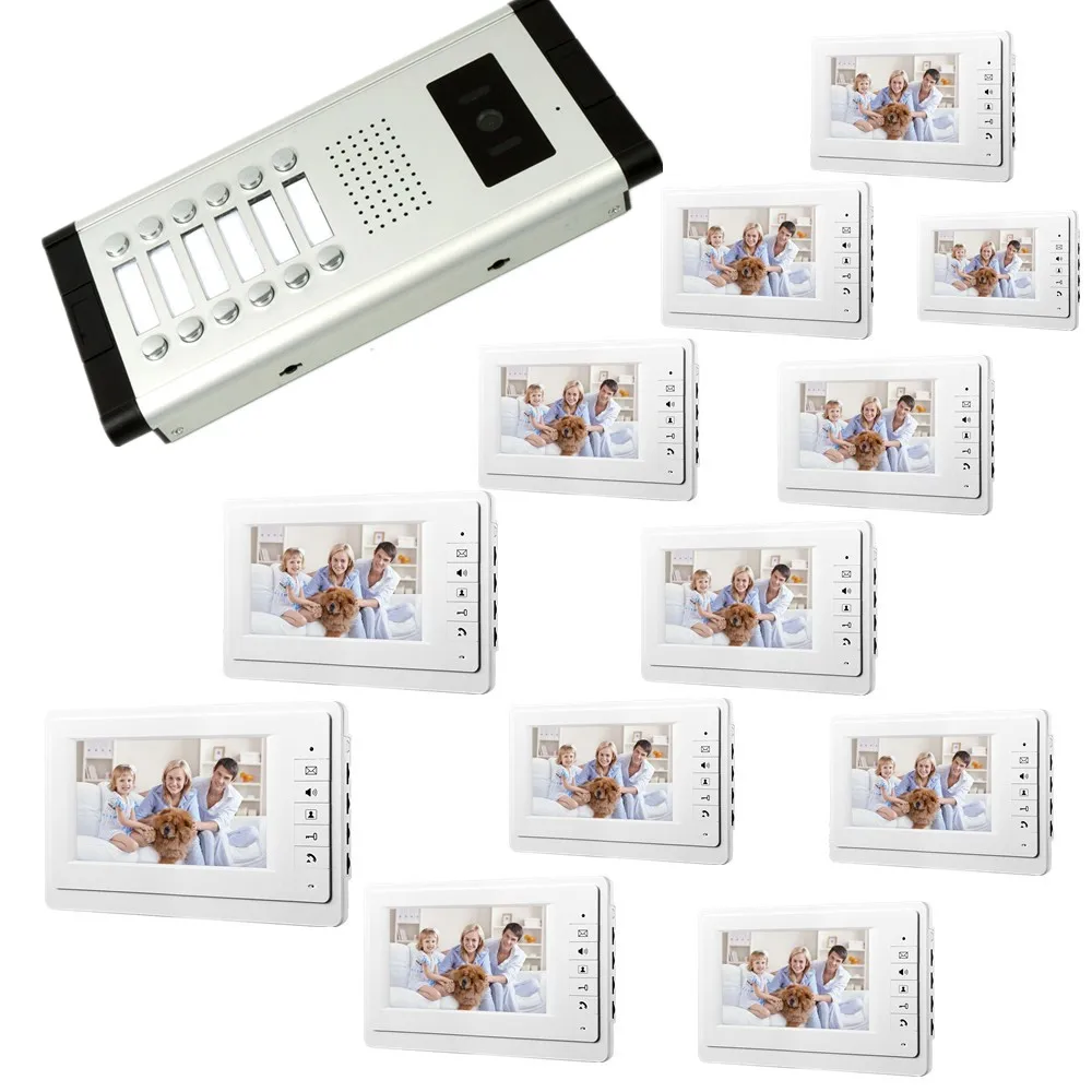 7inch Video Door Phone Intercom System For 12 Apartment Tft Lcd Screen ...