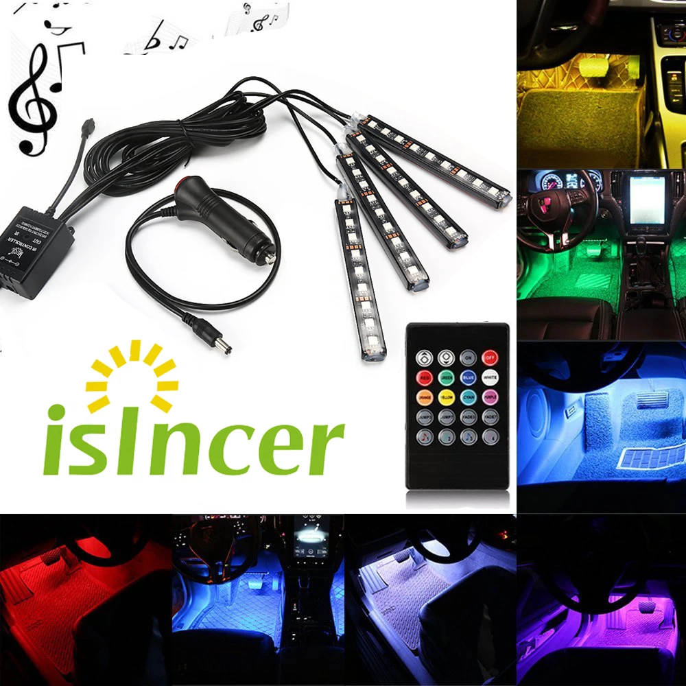 4Pcs Car RGB LED Strip Light 5050SMD Car Auto BL Remote Control ...